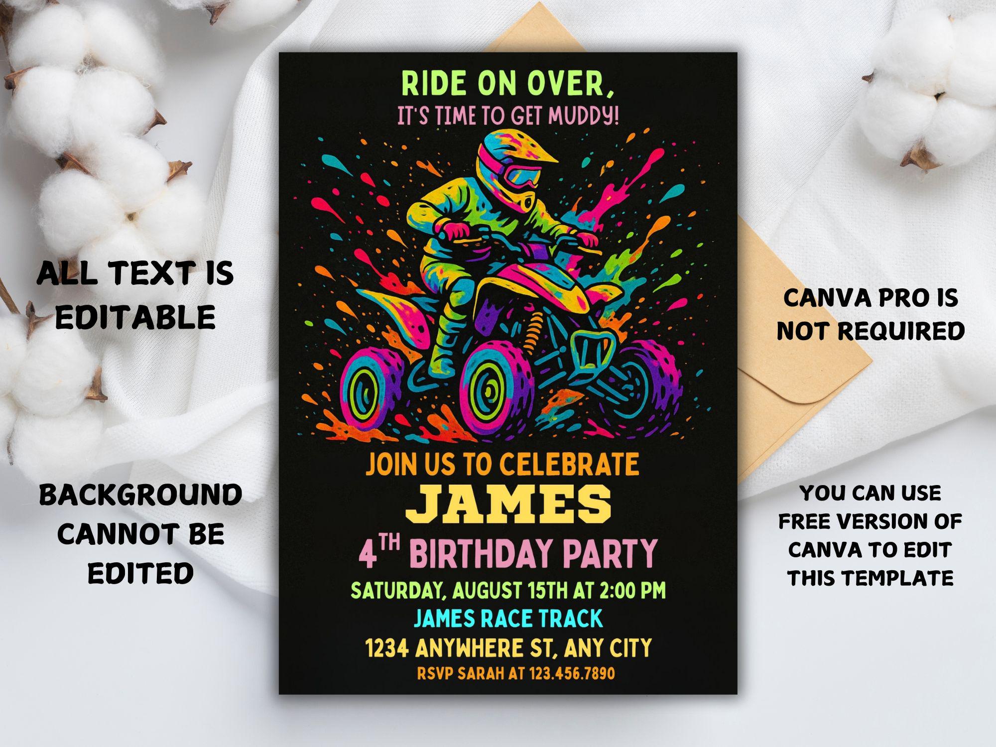 Editable ATV Quad Bike Birthday Party Digital Template Off-road ...