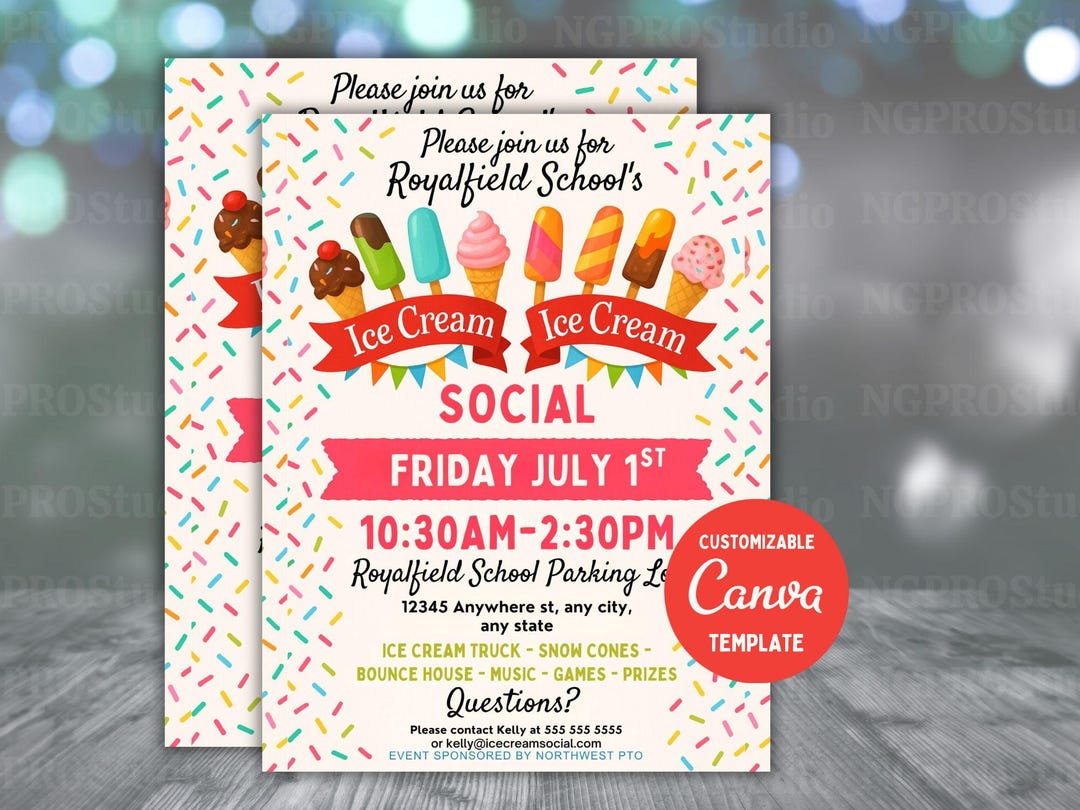 Editable Ice Cream Social Flyer Template, Printable Sundae Social ...
