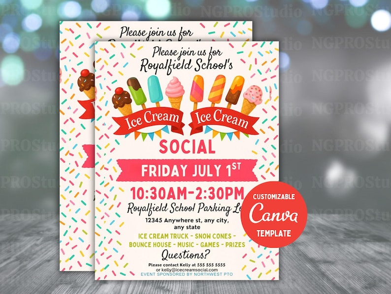Editable Ice Cream Social Flyer Template, Printable Sundae Social ...