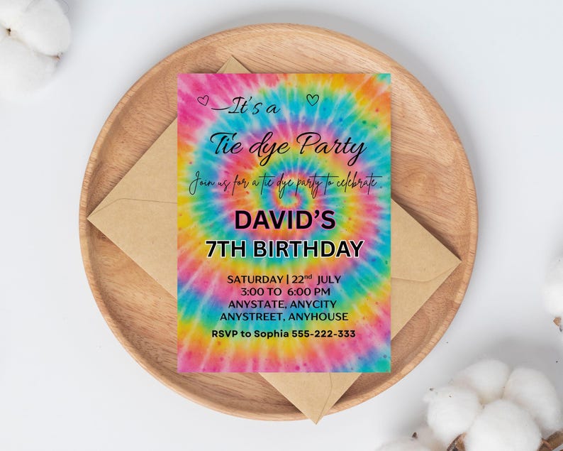 Editable Tie Dye Birthday Invitation Tie Dye Party Invite Boy Tie-dye ...
