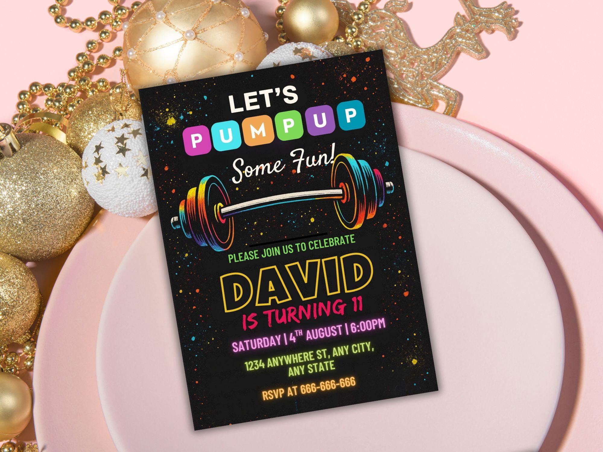 Fitness Gym Birthday Invitation, Printable Birthday Party Invitations ...