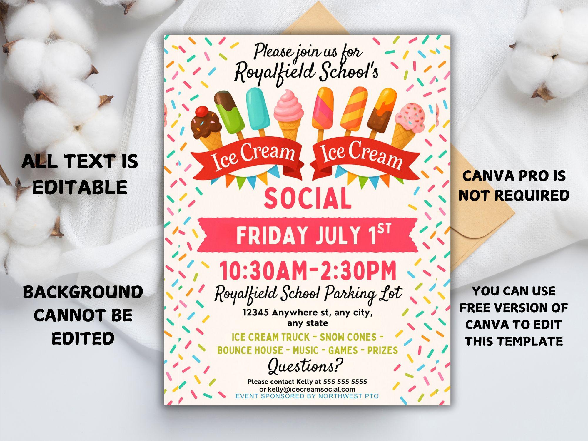 Editable Ice Cream Social Flyer Template, Printable Sundae Social ...