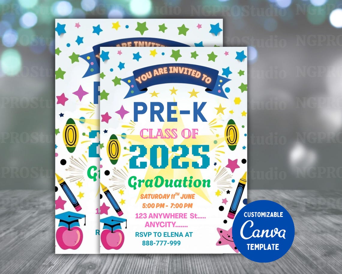 Preschool Graduation Invitation, Pre-k Graduation Invitation, Preschool ...