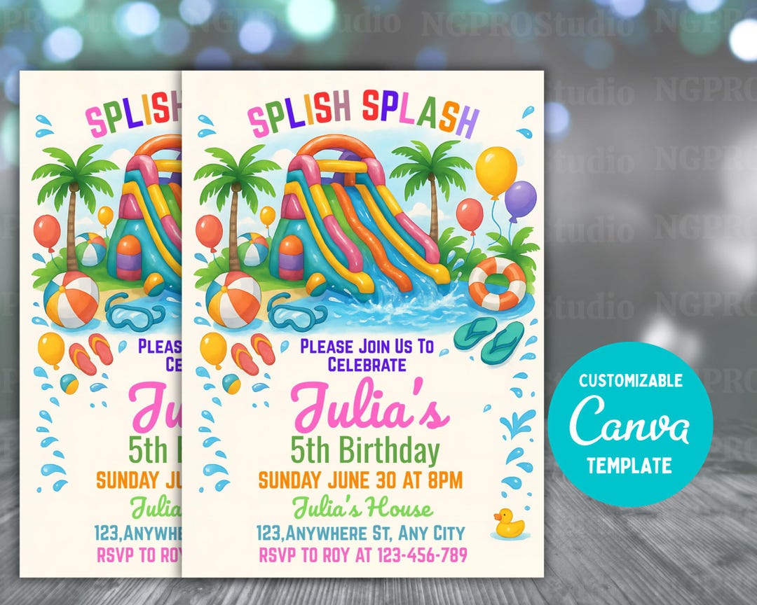 Waterslide Birthday Invitation, Summer Pool Party, Splash Birthday ...