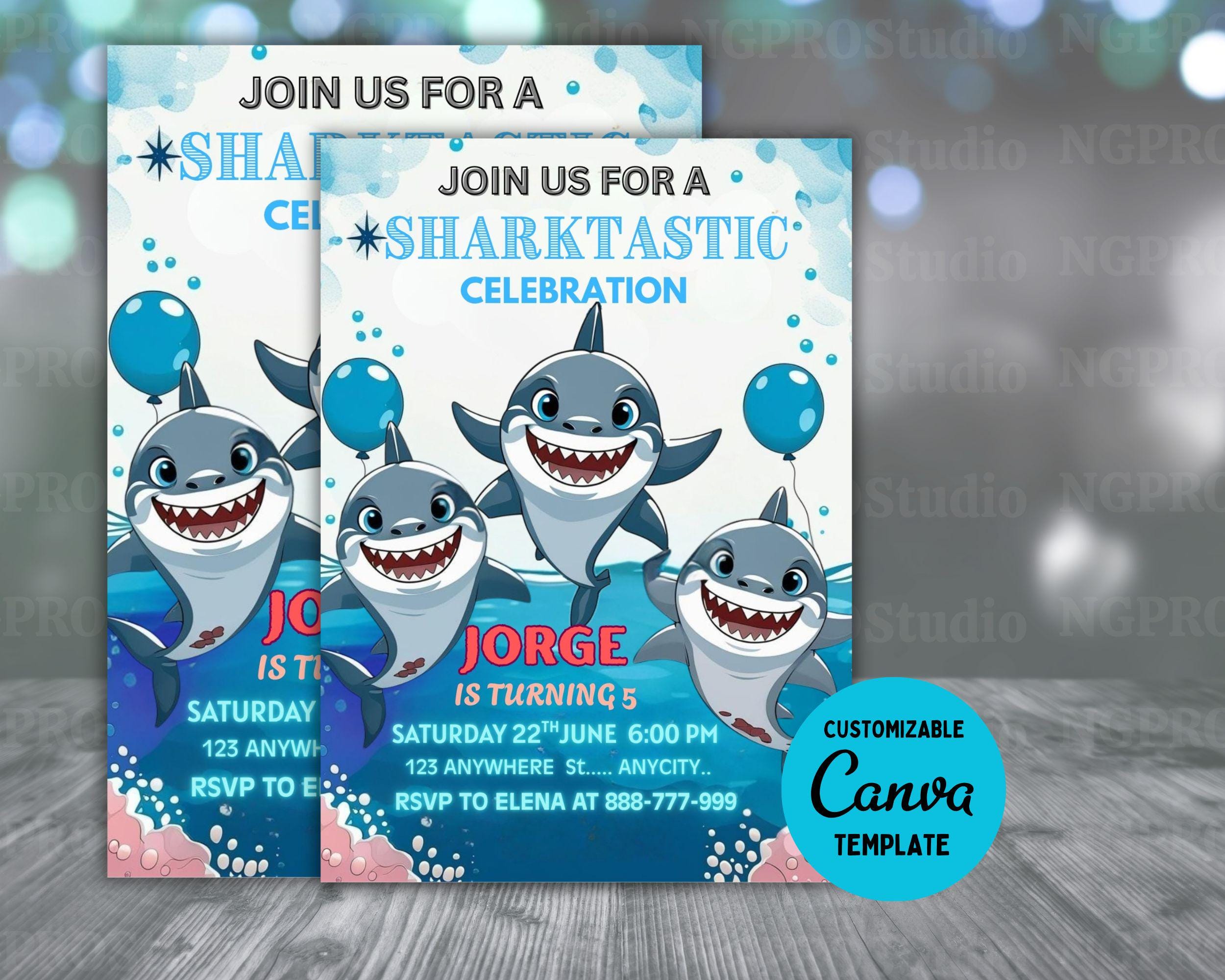 Editable Shark Invitation, Shark Invites, Boy Invitation, Shark ...