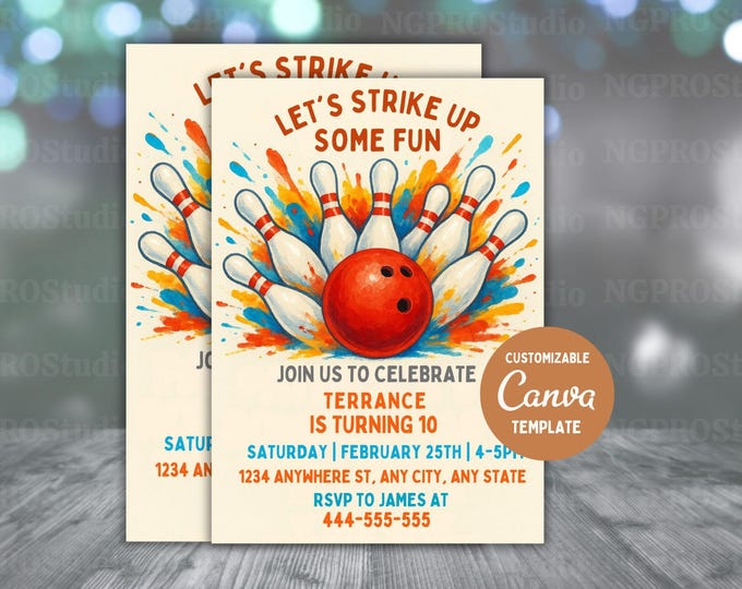 Editable Bowling Invitation, Let's Strike up Some Fun, Birthday Bowling ...