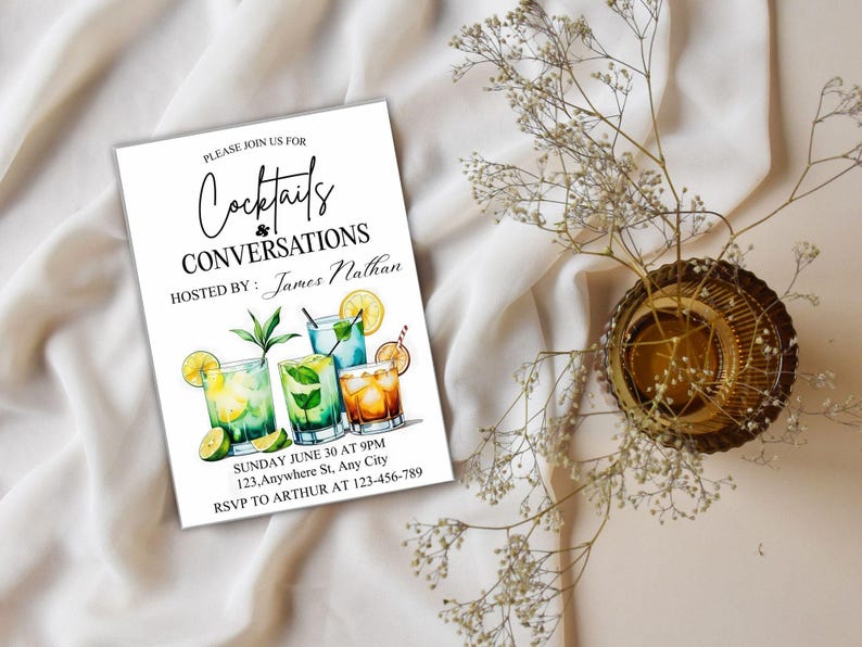Editable Cocktail Birthday Invitation, Cocktail Birthday Party Invite ...