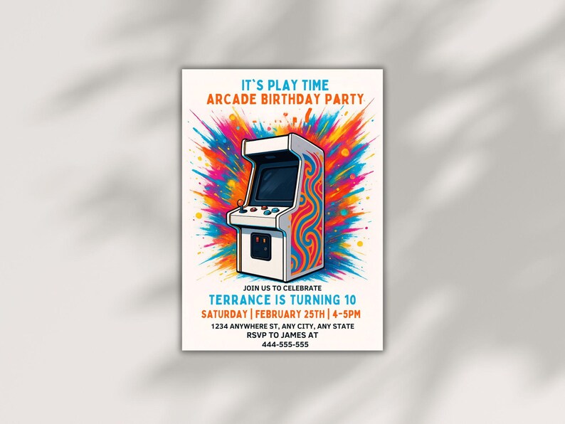 Editable Arcade Birthday Invitation Template, Retro Gaming Boy, Girl ...