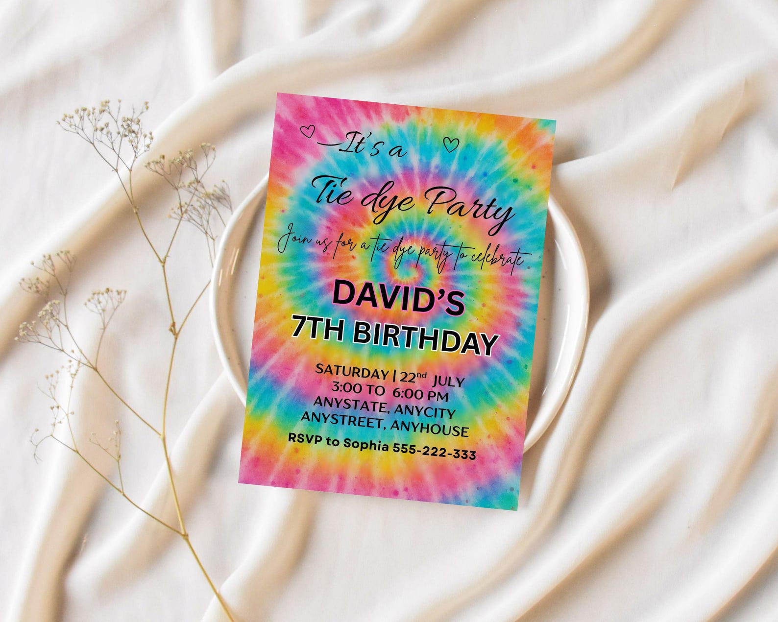 Editable Tie Dye Birthday Invitation Tie Dye Party Invite Boy Tie-dye ...