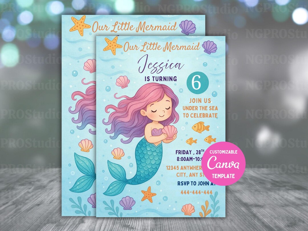 Editable Mermaid Birthday Invitation, Little Mermaid Invite, Under the ...