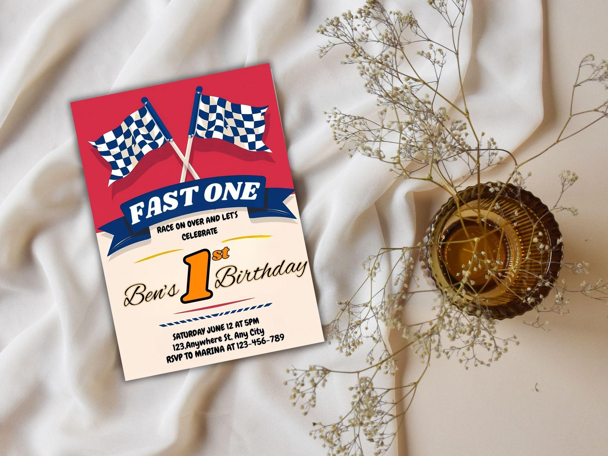 Fast One Birthday Invitation, Printable Race Car Birthday Invite ...