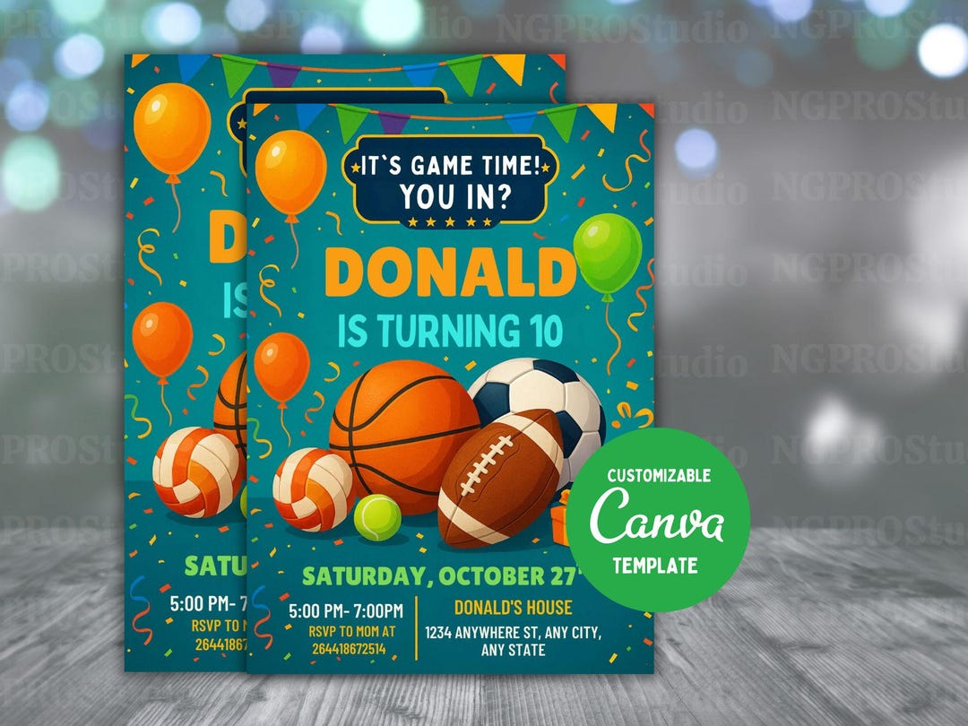 Editable Sport Birthday Printable Invitation, Sport Invitation, Sport ...