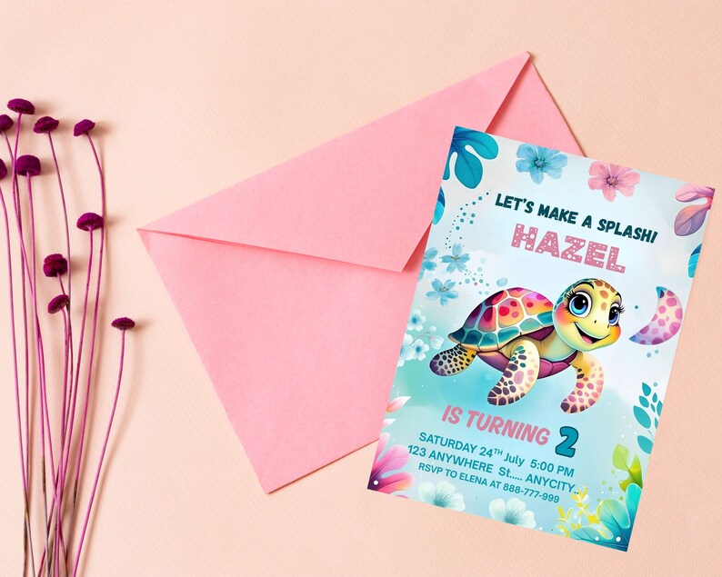 Turtle Party Invitation, Turtle Birthday, Turtle Invitation Template ...