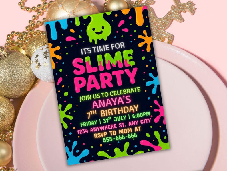 Editable Slime Birthday Party Invitation, Slime Invite, Slime Party ...