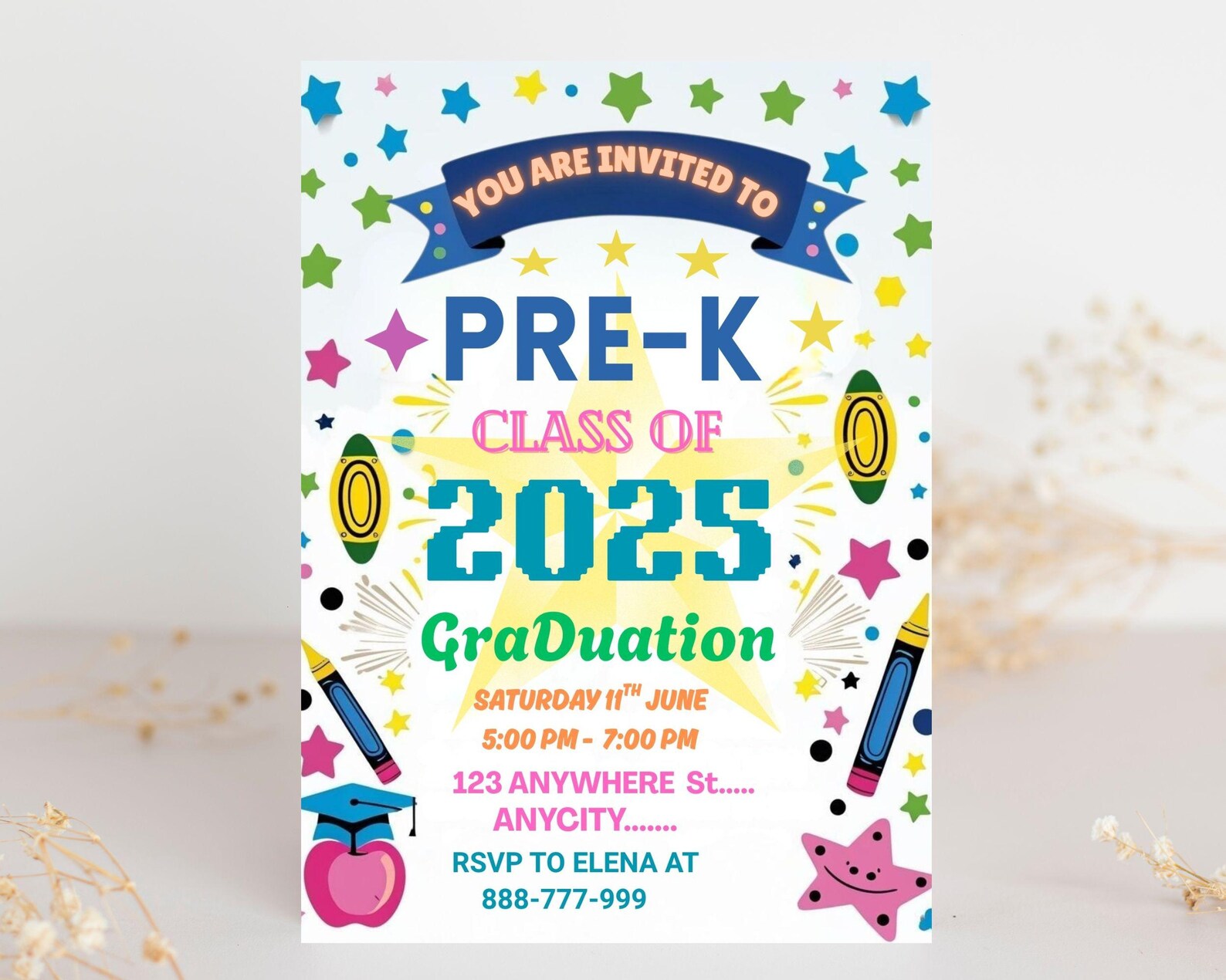 Preschool Graduation Invitation, Pre-k Graduation Invitation, Preschool ...