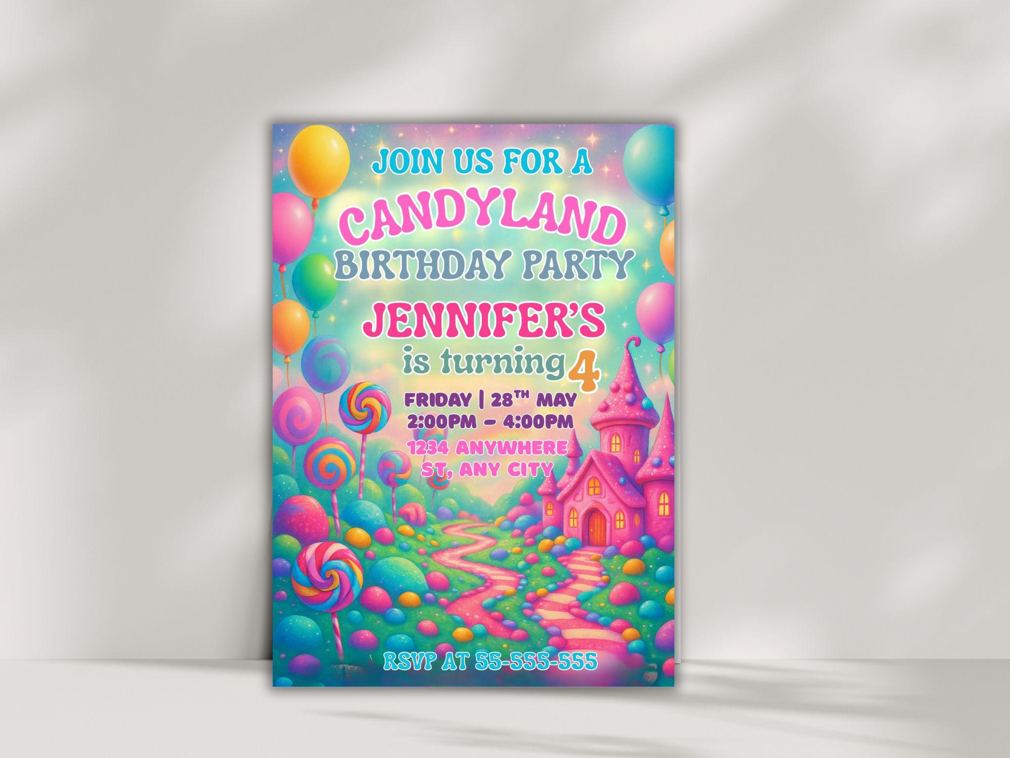 Editable Sweet Celebration Birthday Invitation, Candy Land Invitation ...