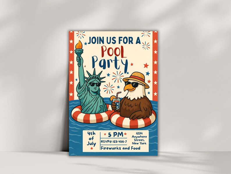 Editable Independence Day Pool Party Patriotic, 4th of July Pool Party ...