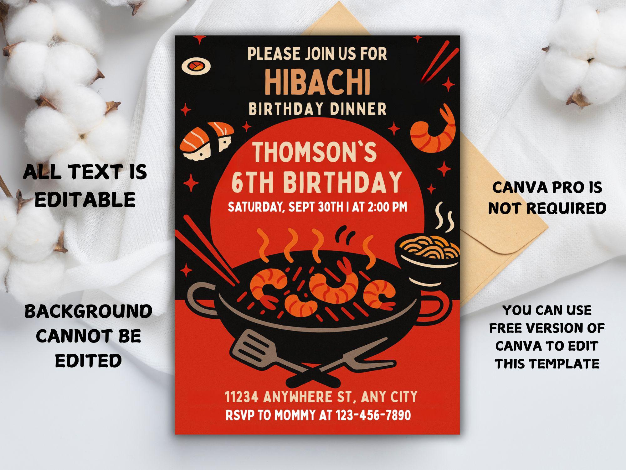 Editable Hibachi Birthday Dinner Invitation, Hibachi Dinner Party ...