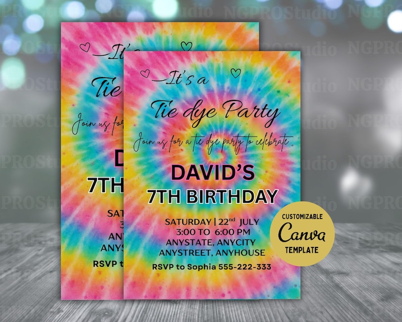 Editable Tie Dye Birthday Invitation Tie Dye Party Invite Boy Tie-dye ...
