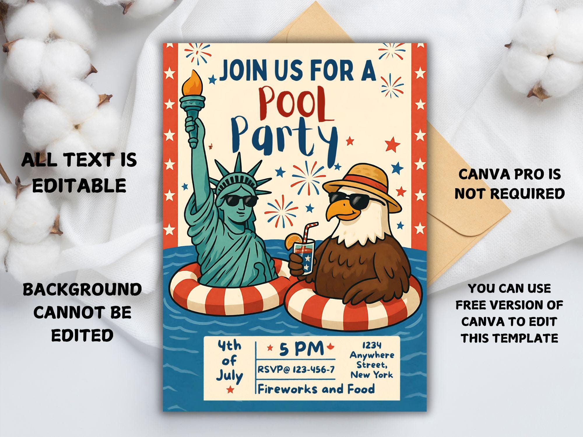 Editable Independence Day Pool Party Patriotic, 4th of July Pool Party ...