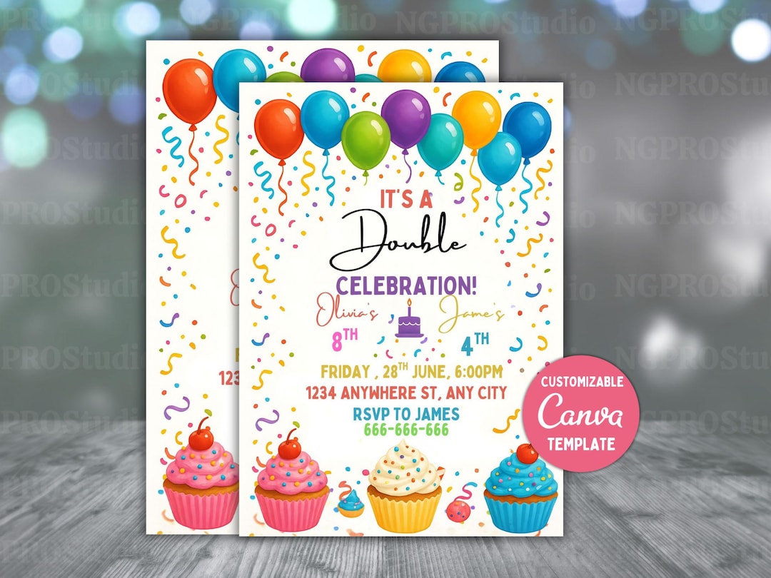 Join Party Birthday Invitation, Sibling Birthday Party, Double Birthday ...