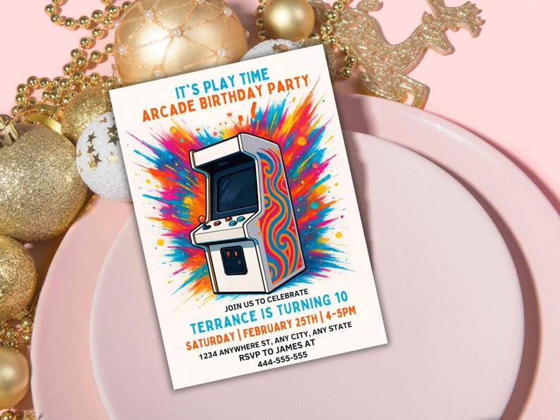Editable Arcade Birthday Invitation Template, Retro Gaming Boy, Girl ...