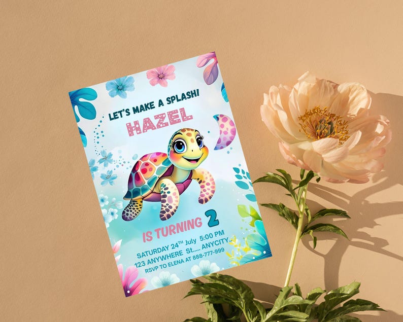 Turtle Party Invitation, Turtle Birthday, Turtle Invitation Template ...
