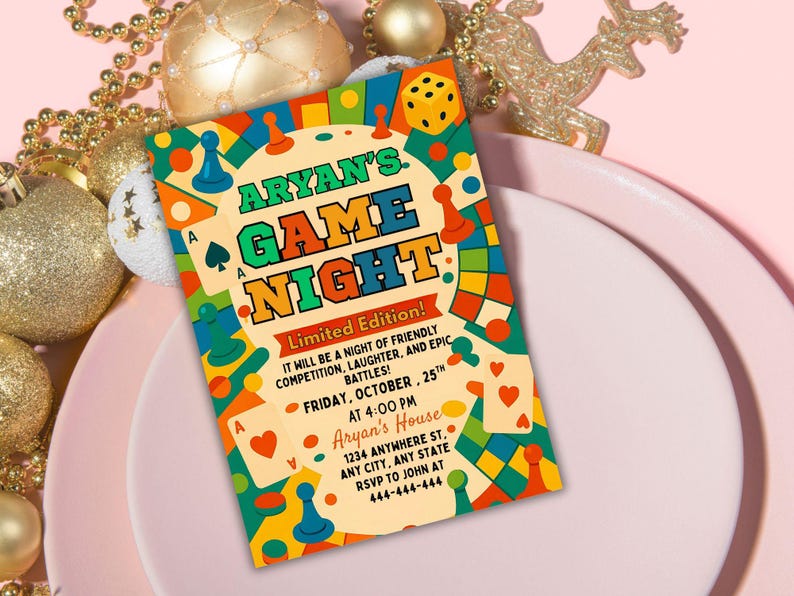 Editable Game Night Invitation, House Party Invite, Board Games, Family ...