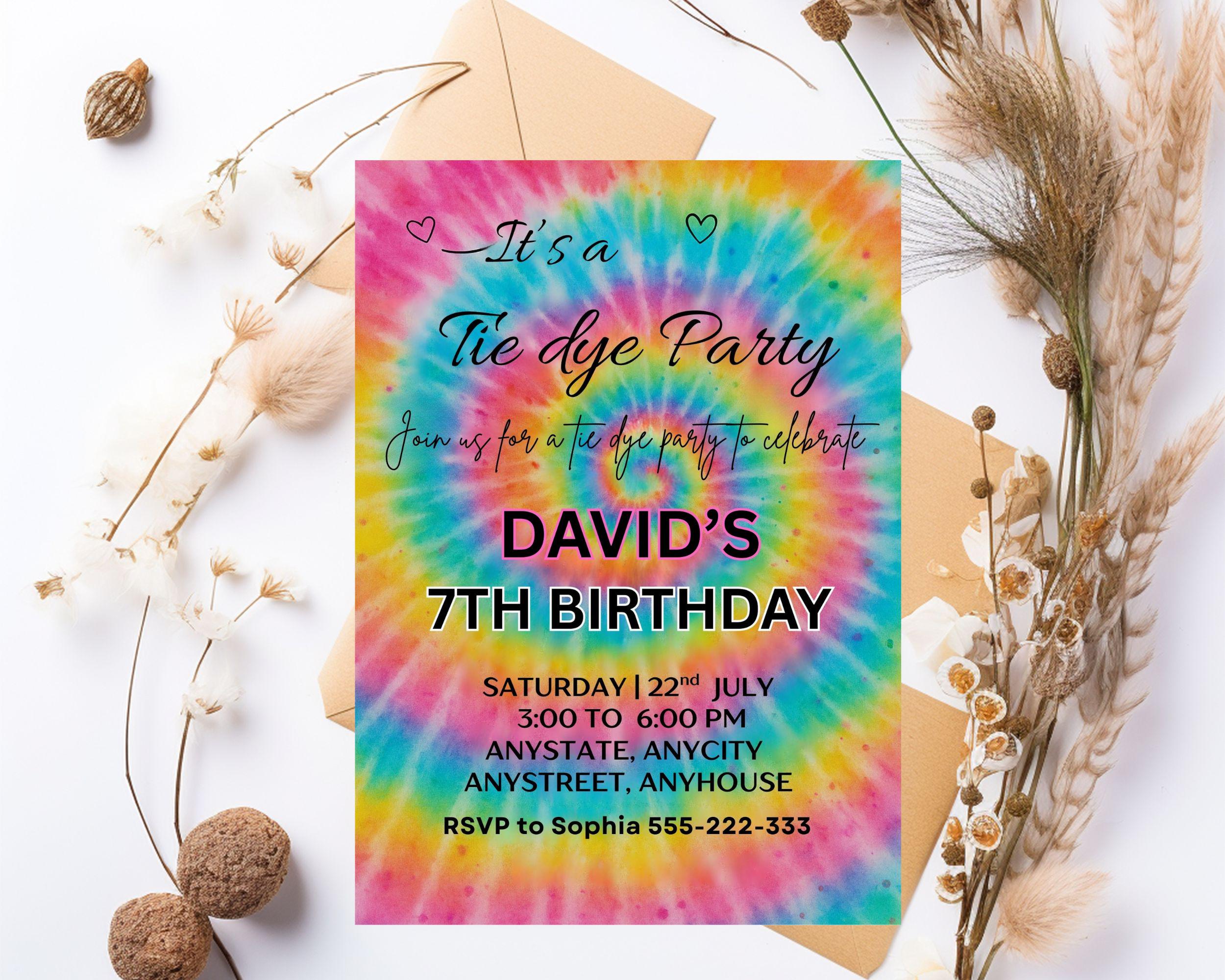 Editable Tie Dye Birthday Invitation Tie Dye Party Invite Boy Tie-dye ...