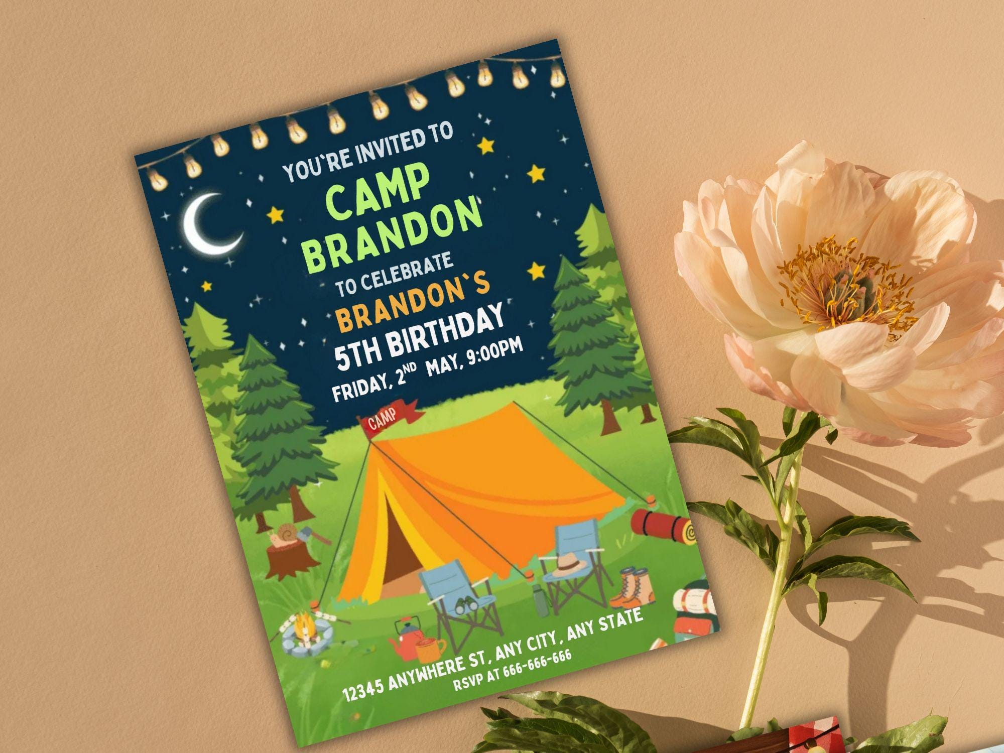 Editable Camping Birthday Invitation, Adventure Forest Camping Party ...