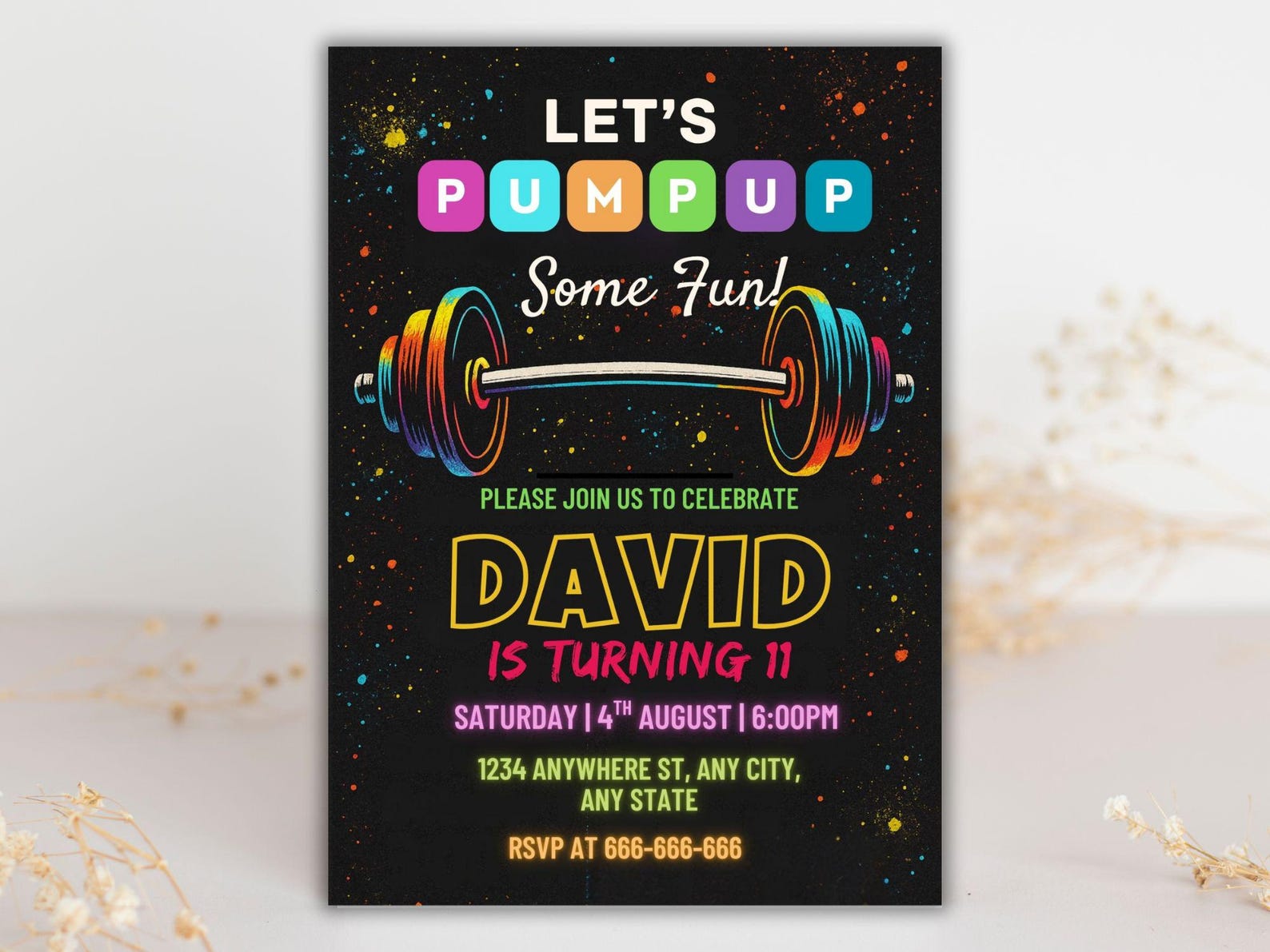 Fitness Gym Birthday Invitation, Printable Birthday Party Invitations ...