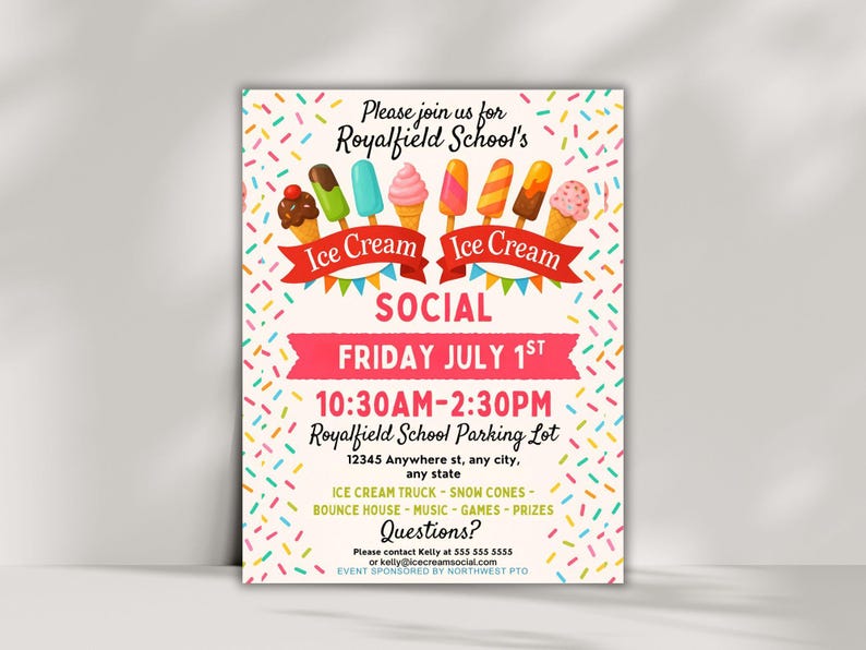 Editable Ice Cream Social Flyer Template, Printable Sundae Social ...