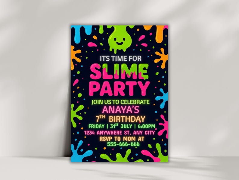 Editable Slime Birthday Party Invitation, Slime Invite, Slime Party ...