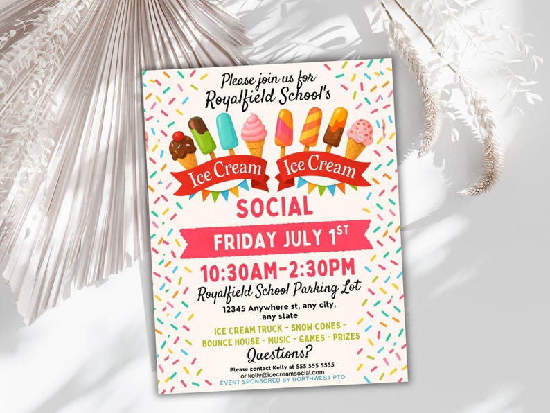Editable Ice Cream Social Flyer Template, Printable Sundae Social ...
