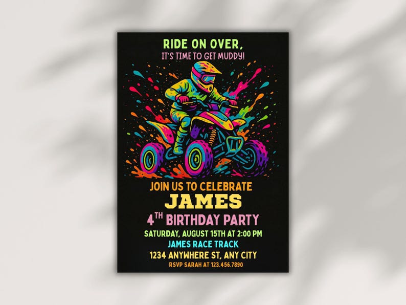 Editable ATV Quad Bike Birthday Party Digital Template Off-road ...