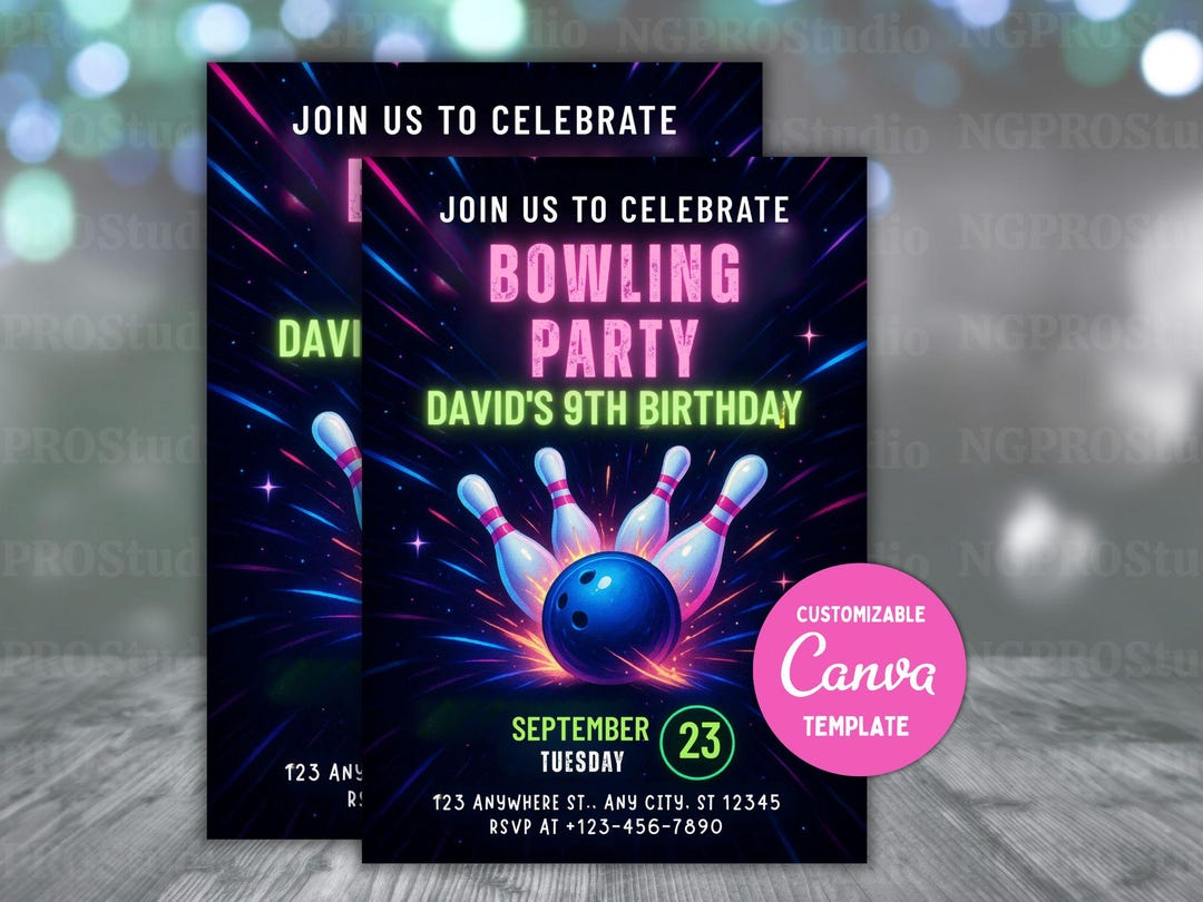 Editable Bowling Birthday Invitation Template, Printable Strike up Some ...