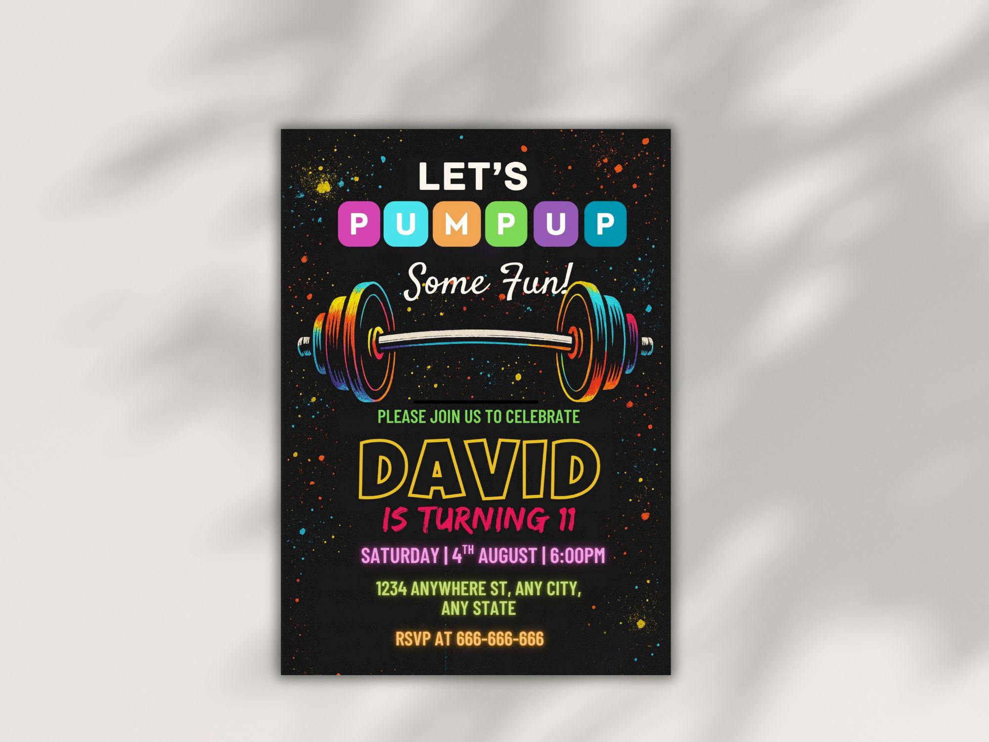 Fitness Gym Birthday Invitation, Printable Birthday Party Invitations ...