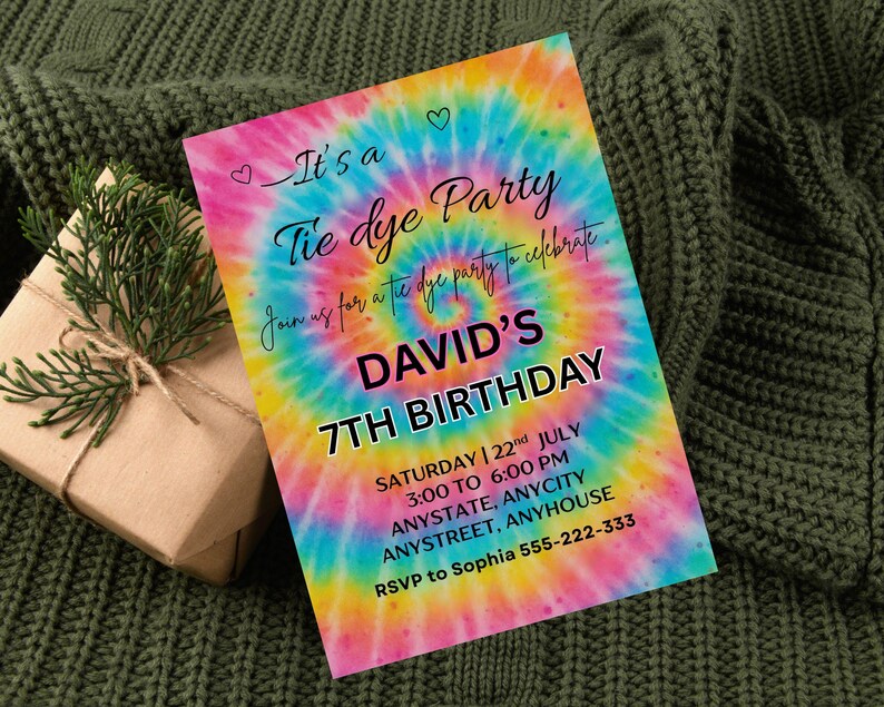 Editable Tie Dye Birthday Invitation Tie Dye Party Invite Boy Tie-dye ...