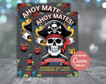 Pirate Birthday Invitation, Ahoy Mateys, Pirate Invitation, Pirate ...
