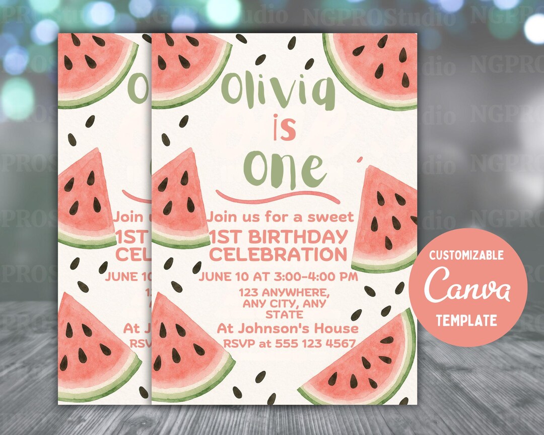 Editable Watermelon Birthday Invitation, Red Watermelon Invite, Summer ...
