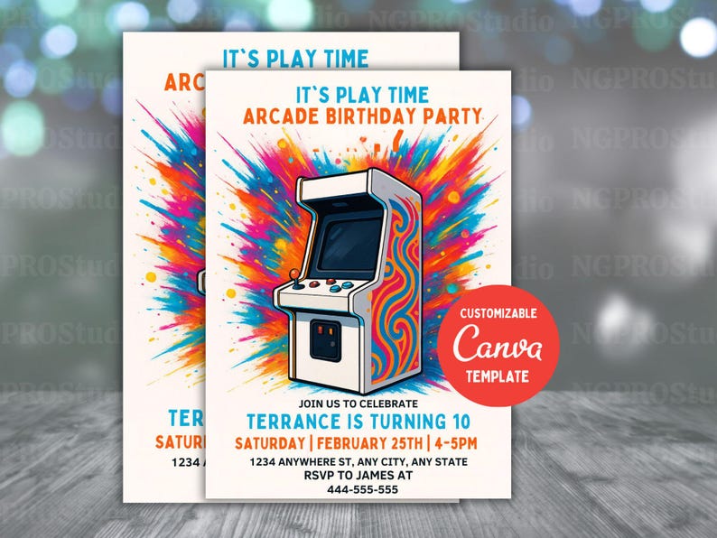 Editable Arcade Birthday Invitation Template, Retro Gaming Boy, Girl ...