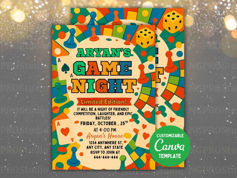 Editable Game Night Invitation, House Party Invite, Board Games, Family ...