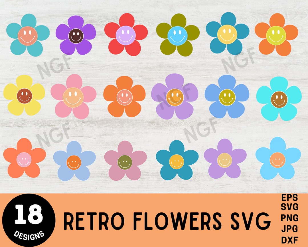 Retro Flowers Svg, Flower Clipart, Daisy Flower Cut File,boho Flower ...