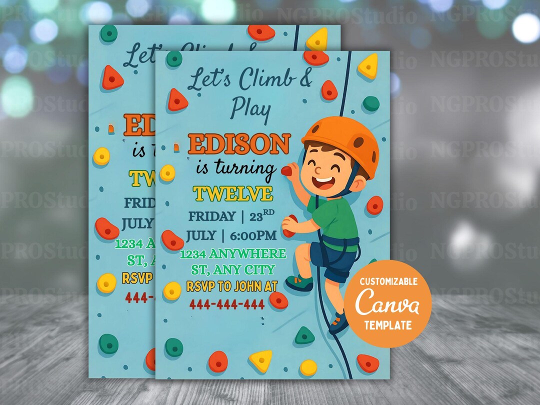 Editable Rock Climbing Birthday Invite, Indoor Climbing Wall Invite ...