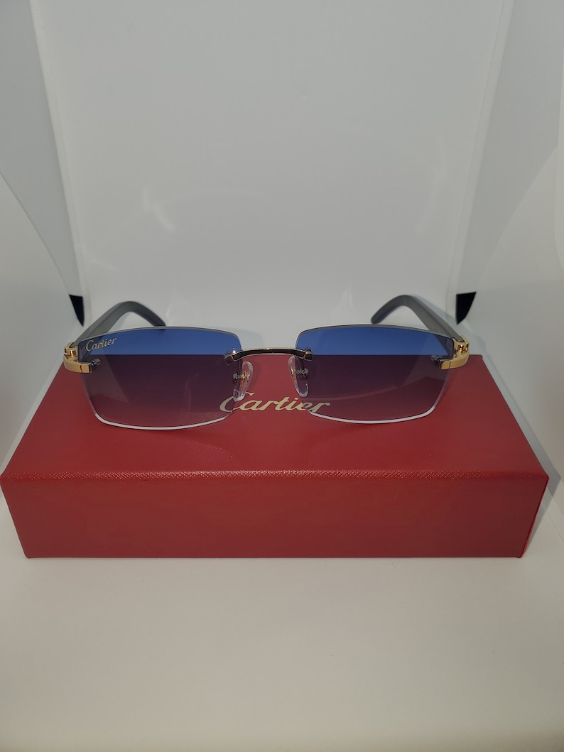 Cartier Sunglasses Buffs Blue Gradient Lenses Gold Trim Black Etsy