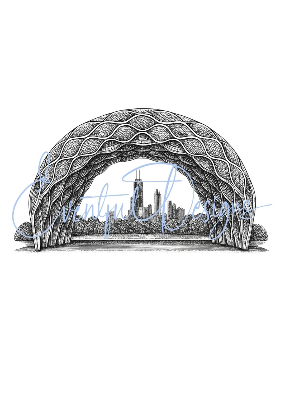 Chicago Skyline & Cafe Brauer Honeycomb Hand Drawing - Etsy