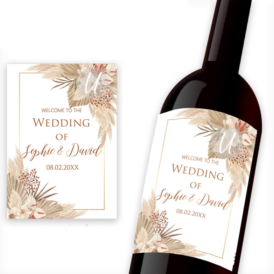 20x Custom Wine Label Pampas Grass Wine Bottle Sticker - Etsy