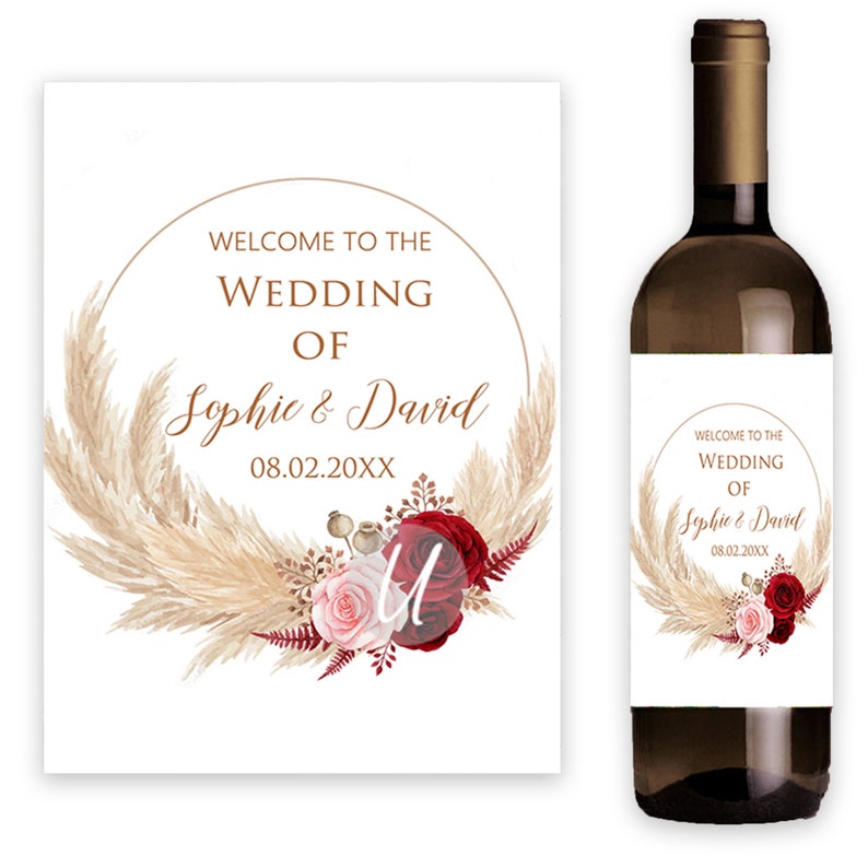 20x Custom Wine Label Pampas Grass Wine Bottle Sticker - Etsy