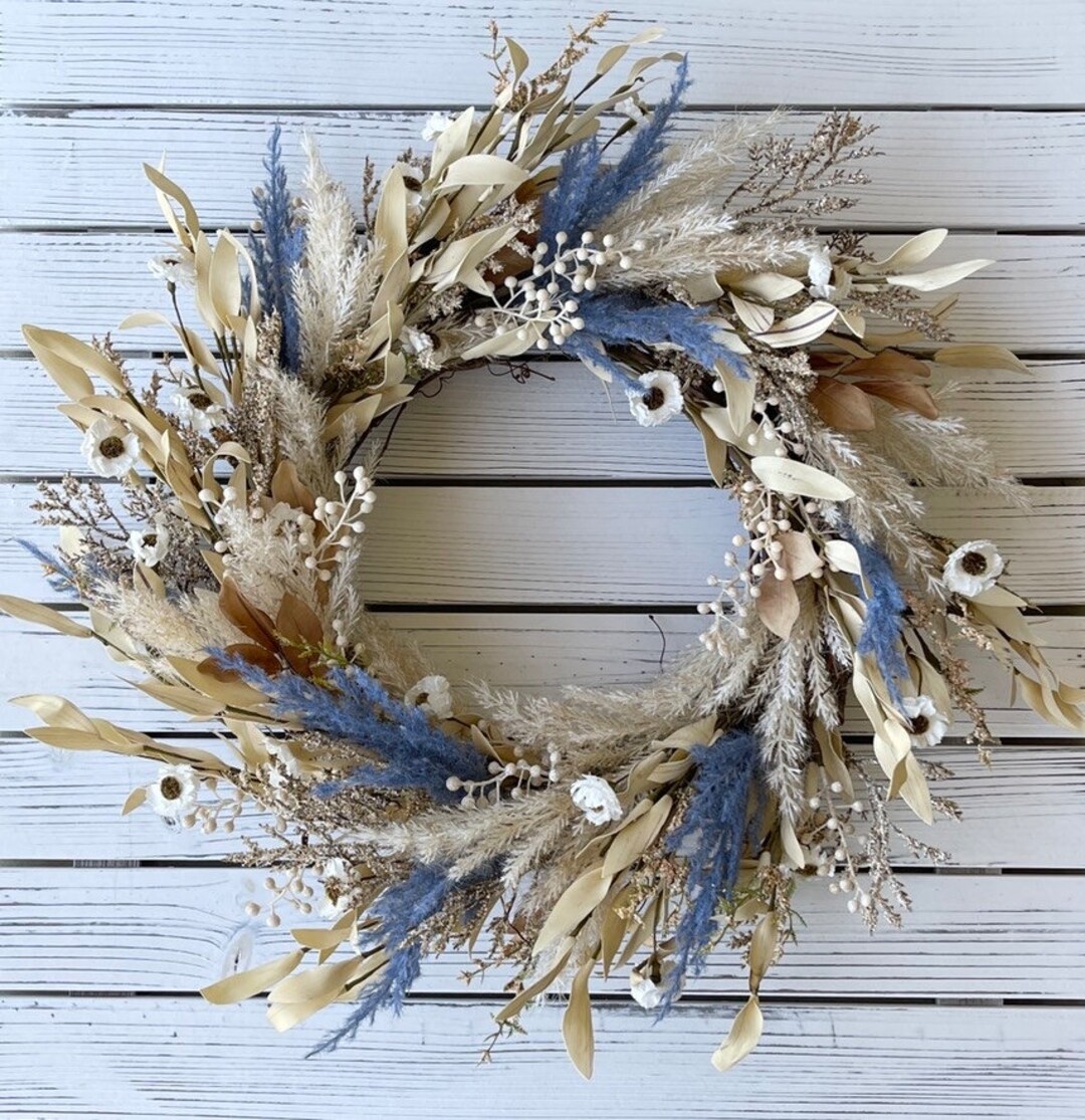 Boho Dried Wildflower Pampas Grass Fall Wreath for Front Door ...