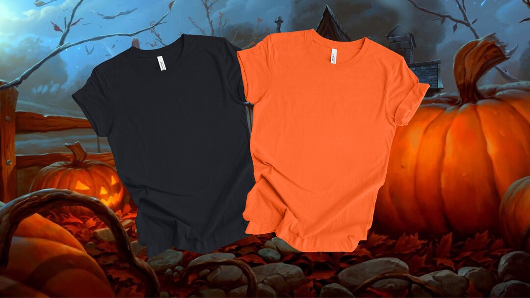 Group Halloween Mockup, Orange and Black Shirt, Bella Canvas 3001 ...
